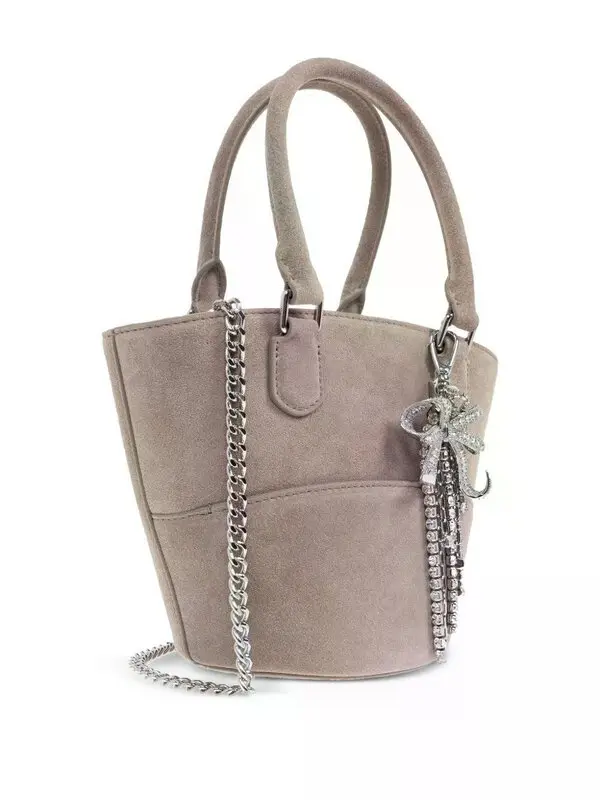SELF-PORTRAIT Charm-detail Suede Bucket Bag - Grey