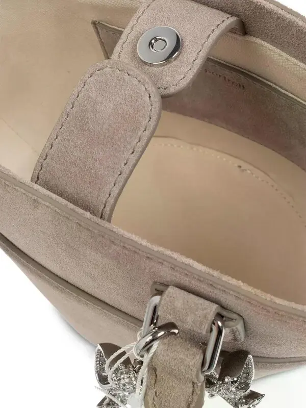 SELF-PORTRAIT Charm-detail Suede Bucket Bag - Grey