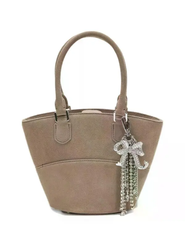 SELF-PORTRAIT Charm-detail Suede Bucket Bag - Grey