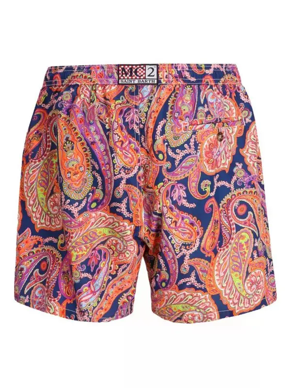 MC2 SAINT BARTH Paisley-print Drawstring Swim Shorts - Orange