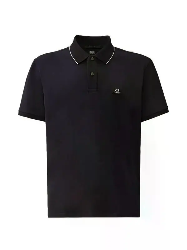 C.P. COMPANY Stretch Piquet Short Sleeve Striped Collar Polo Shirt - Blue