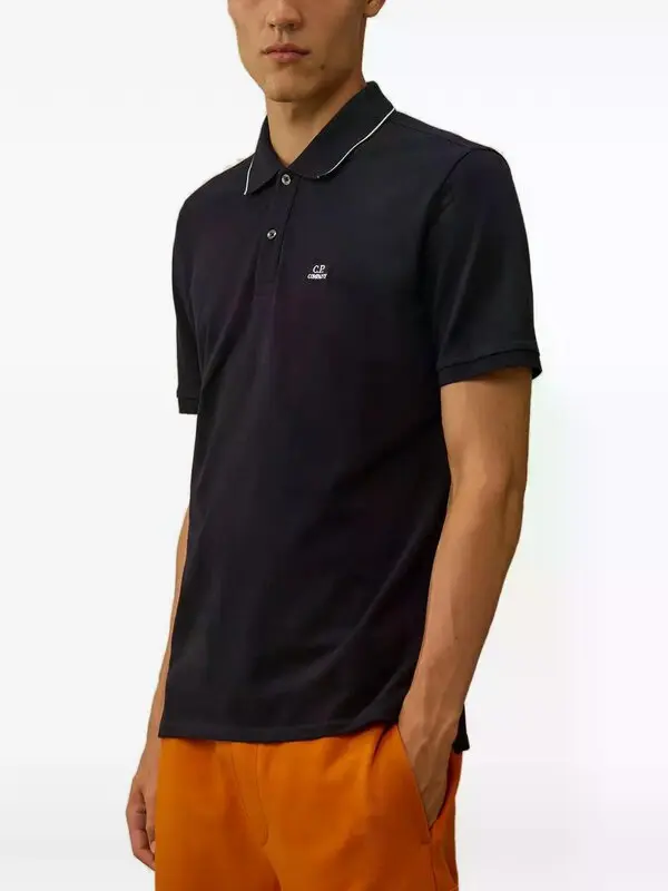 C.P. COMPANY Stretch Piquet Short-sleeve Striped Collar Polo - Blue