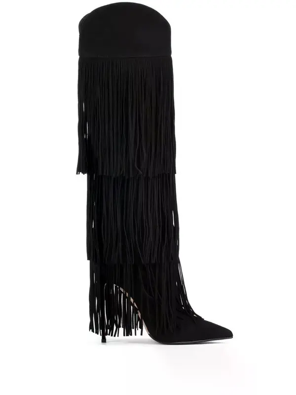LE SILLA 120mm Andy Tiered-fringe Suede Boots - Black
