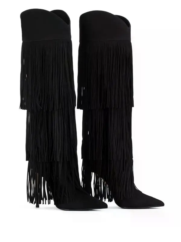 LE SILLA 120mm Andy Tiered-fringe Suede Boots - Black