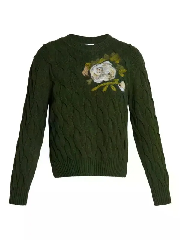 Erdem Cable-knit Floral-embroidered Sweater - Green