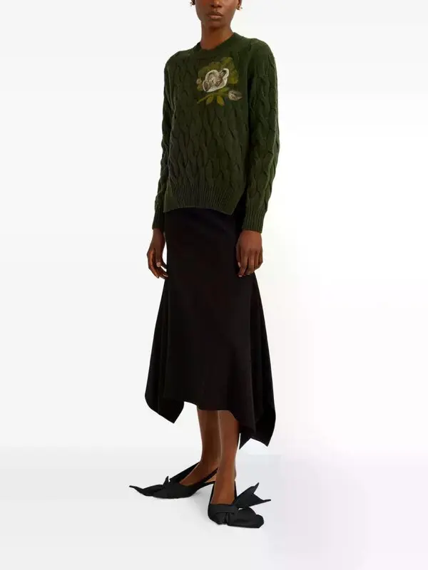Erdem Cable-knit Floral-embroidered Sweater - Green