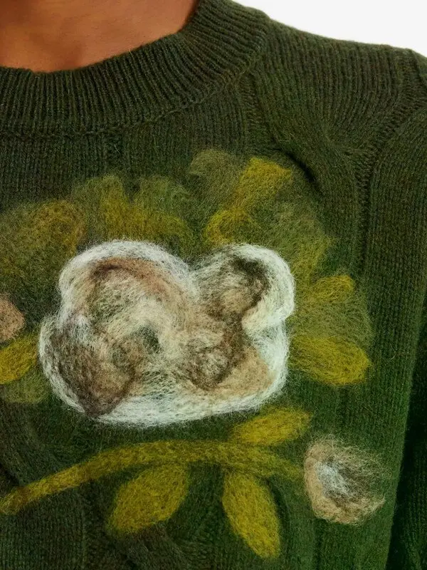 Erdem Cable-knit Floral-embroidered Sweater - Green