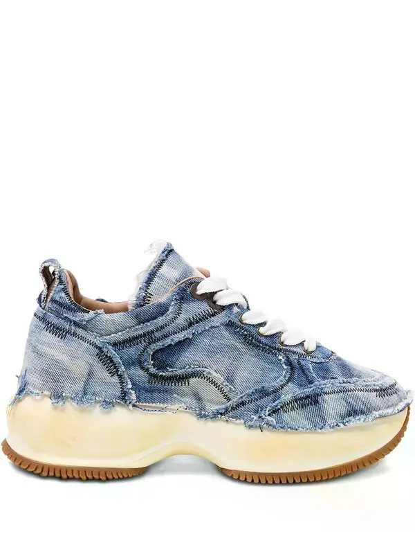 Hogan Frayed Denim Platform Sneakers - Blue