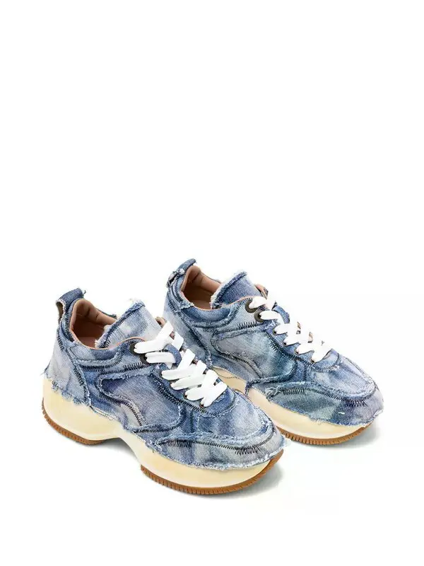 Hogan Frayed Denim Platform Sneakers - Blue