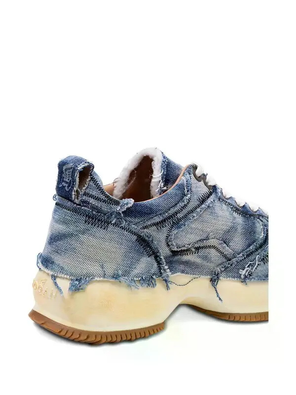 Hogan Frayed Denim Platform Sneakers - Blue