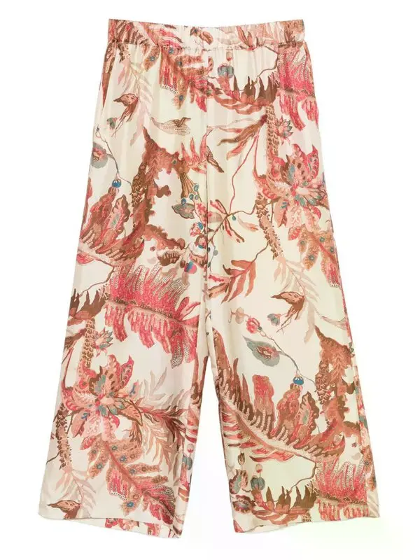 Max Mara Floral-print Silk Trousers - Neutrals