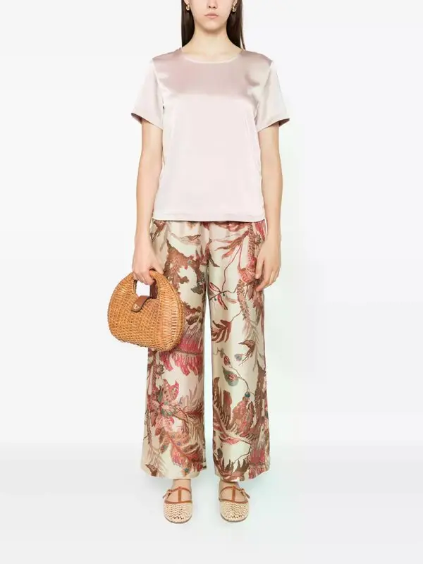 Max Mara Floral-print Silk Trousers - Neutrals