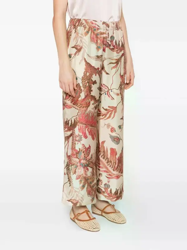 Max Mara Floral-print Silk Trousers - Neutrals