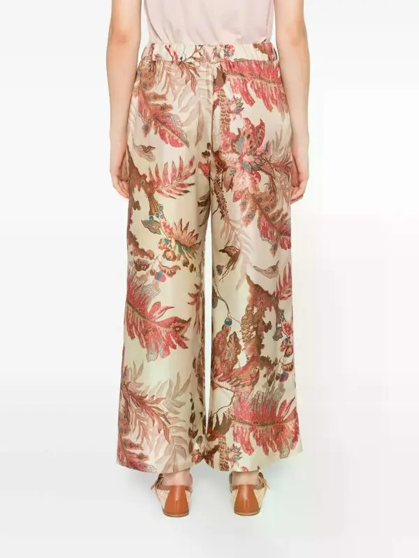 Max Mara Floral-print Silk Trousers - Neutrals