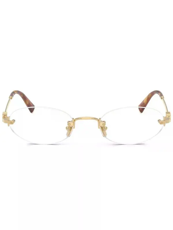 Miu Miu Logo-plaque Round-frame Glasses - Gold