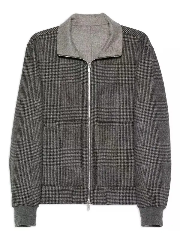 Brunello Cucinelli Check-pattern Zip-up Bomber Jacket - Grey