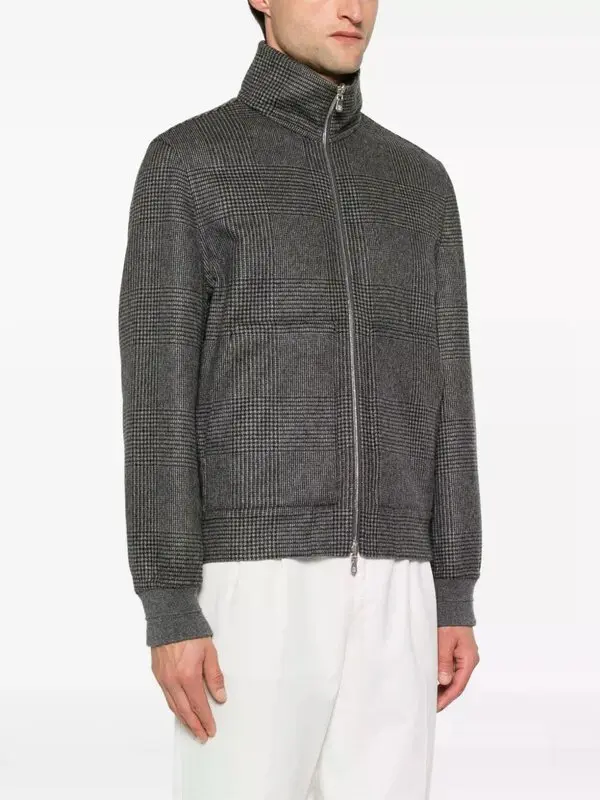 Brunello Cucinelli Check-pattern Zip-up Bomber Jacket - Grey