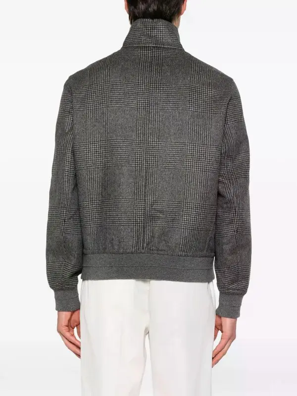 Brunello Cucinelli Check-pattern Zip-up Bomber Jacket - Grey