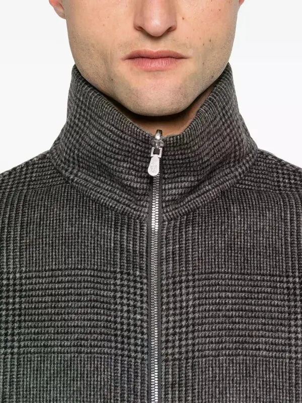 Brunello Cucinelli Check-pattern Zip-up Bomber Jacket - Grey