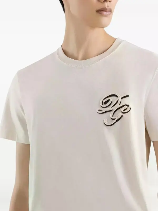 Dolce & Gabbana Logo-appliqué Crew-neck T-shirt - Neutrals