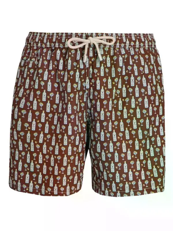 MC2 SAINT BARTH Bottle-print Swim Shorts - Brown