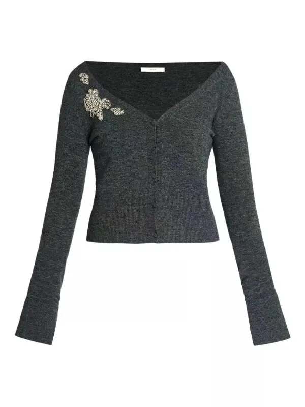 Erdem Embroidered Cropped V-neck Cardigan - Grey