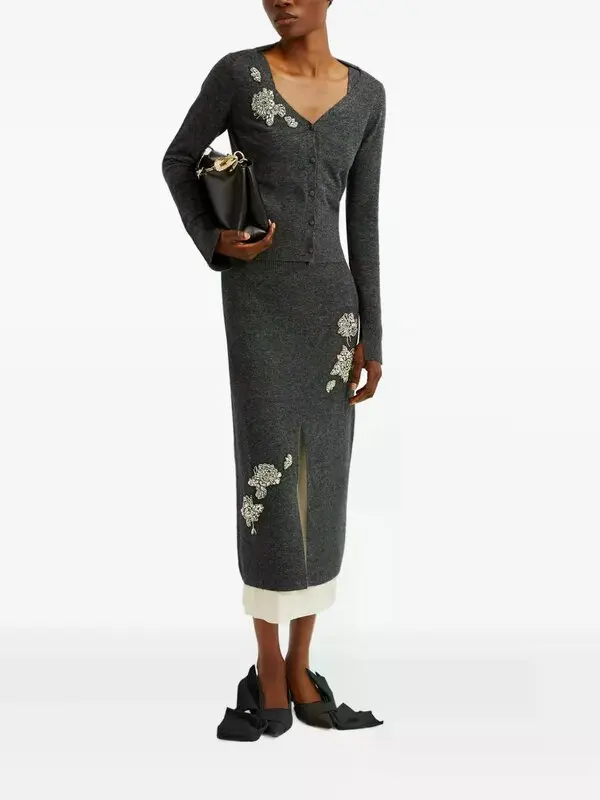Erdem Embroidered Cropped V-neck Cardigan - Grey