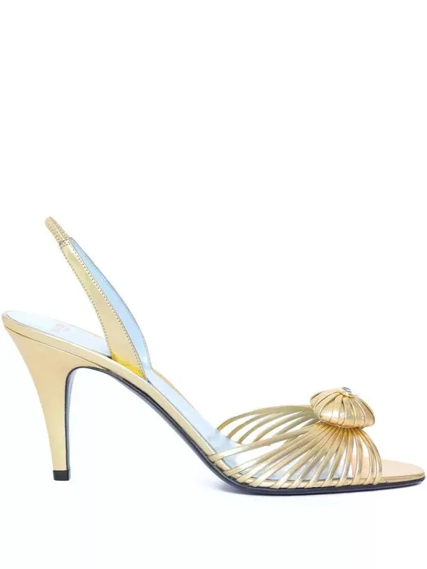 Valentino Garavani Gold Metallic Leather Slingback Sandals With Heart Detail - Neutrals