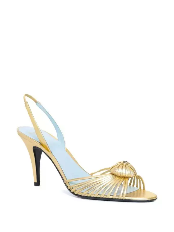 Valentino Garavani Gold Metallic Leather Slingback Sandals With Heart Detail - Neutrals