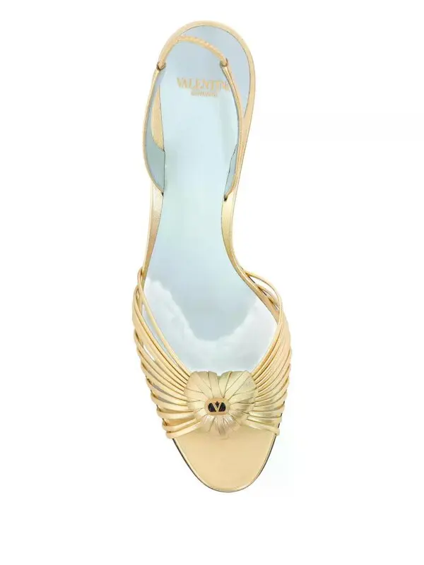 Valentino Garavani Gold Metallic Leather Slingback Sandals With Heart Detail - Neutrals