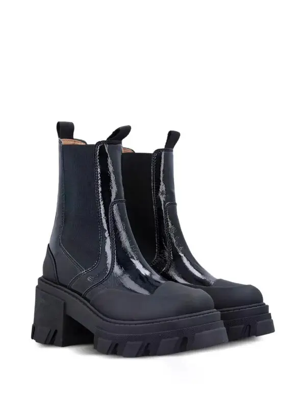 GANNI Patent-leather Cleated Chelsea Boots