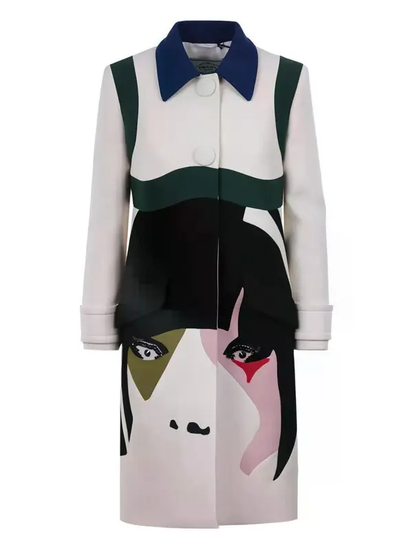 Prada Face-intarsia Single-breasted Coat - Neutrals