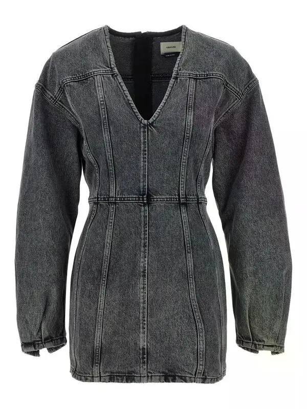 HAIKURE V-neck Denim Mini Dress - Grey