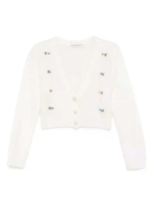 Alessandra Rich Cropped Embroidered Cardigan - Neutrals