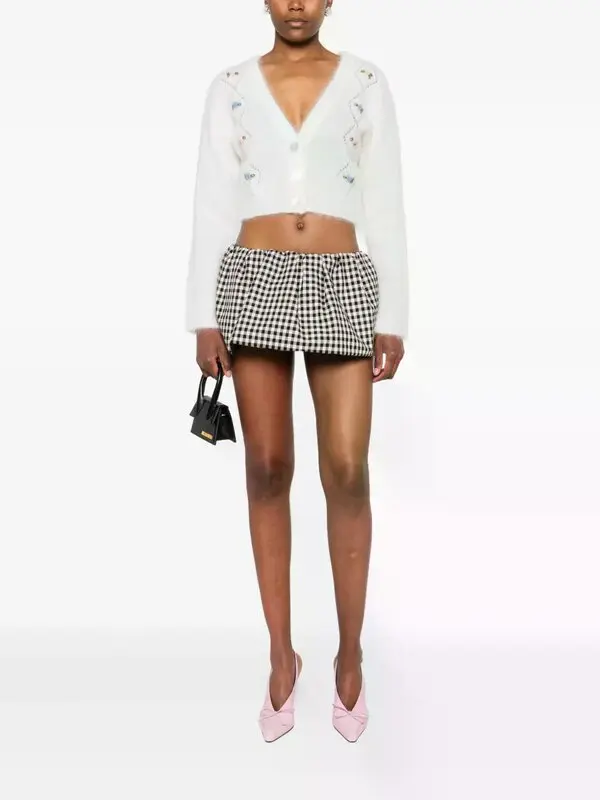 Alessandra Rich Cropped Embroidered Cardigan - Neutrals