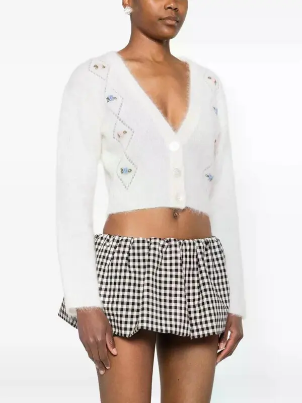 Alessandra Rich Cropped Embroidered Cardigan - Neutrals