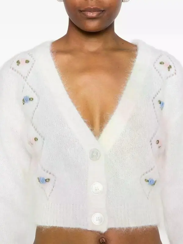 Alessandra Rich Cropped Embroidered Cardigan - Neutrals