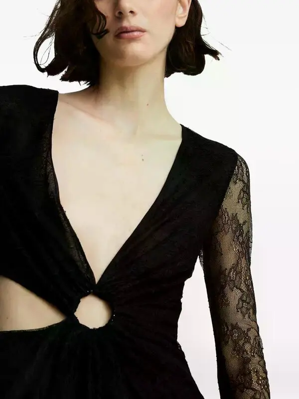 CELESTE Lace-paneled Ring-detail Maxi Evening Dress