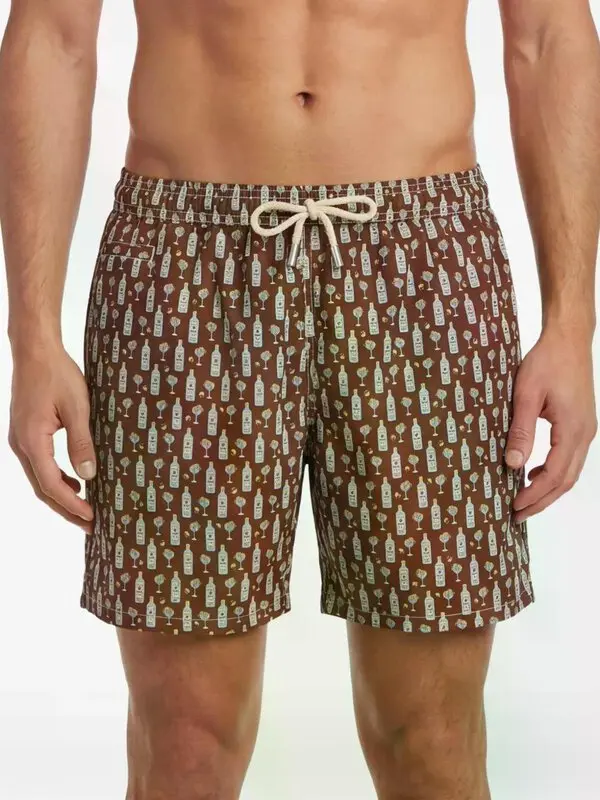 MC2 SAINT BARTH Bottle-print Swim Shorts - Brown