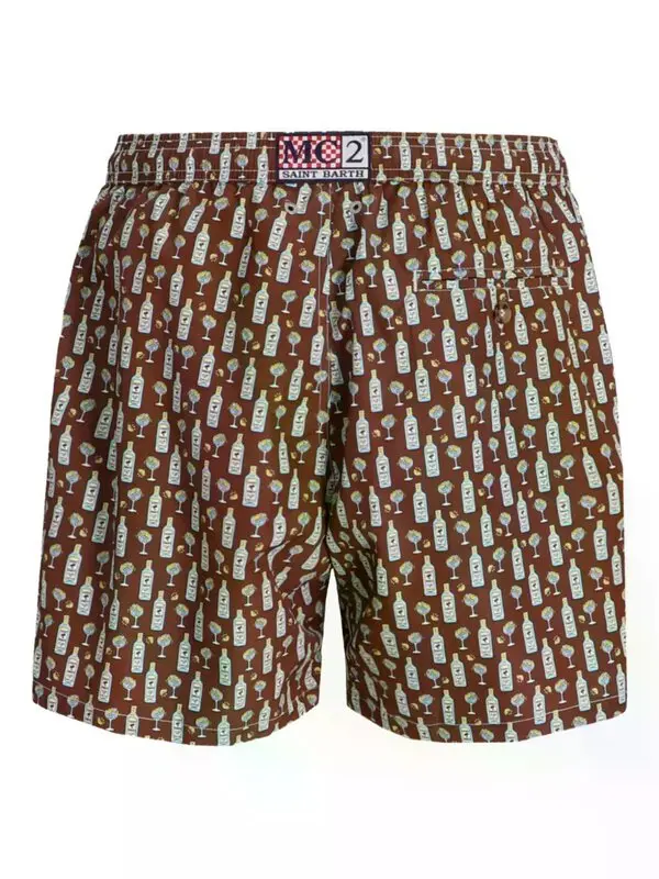 MC2 SAINT BARTH Bottle-print Swim Shorts - Brown