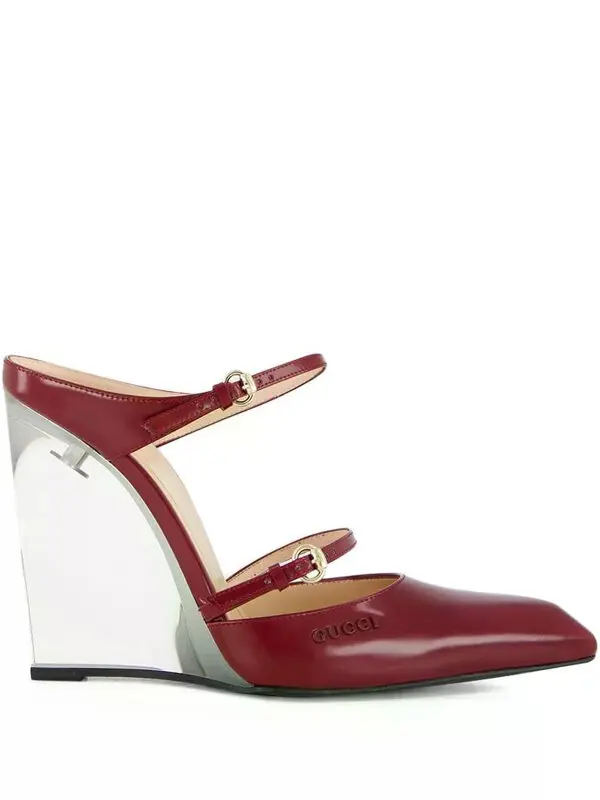 Gucci Buckle-detail Wedge Mules - Red