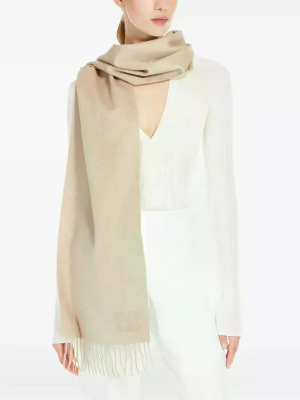 Max Mara Embroidered-logo Fringed Scarf - Neutrals