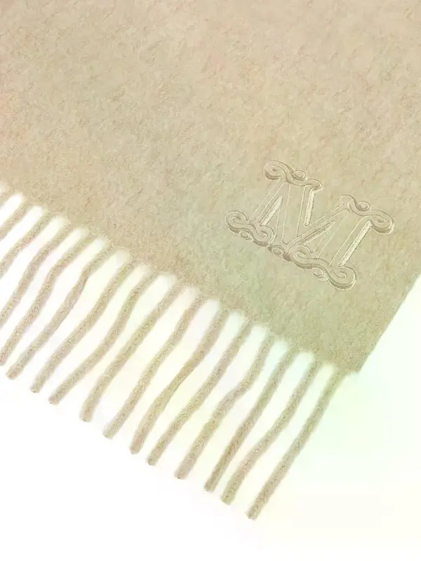 Max Mara Embroidered-logo Fringed Scarf - Neutrals
