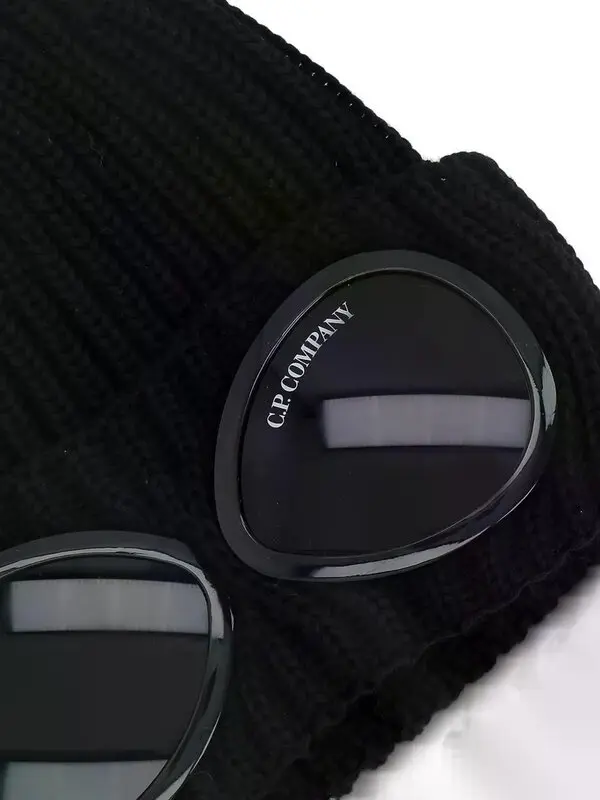 C.P. COMPANY Goggle-lens Ribbed Beanie - Black