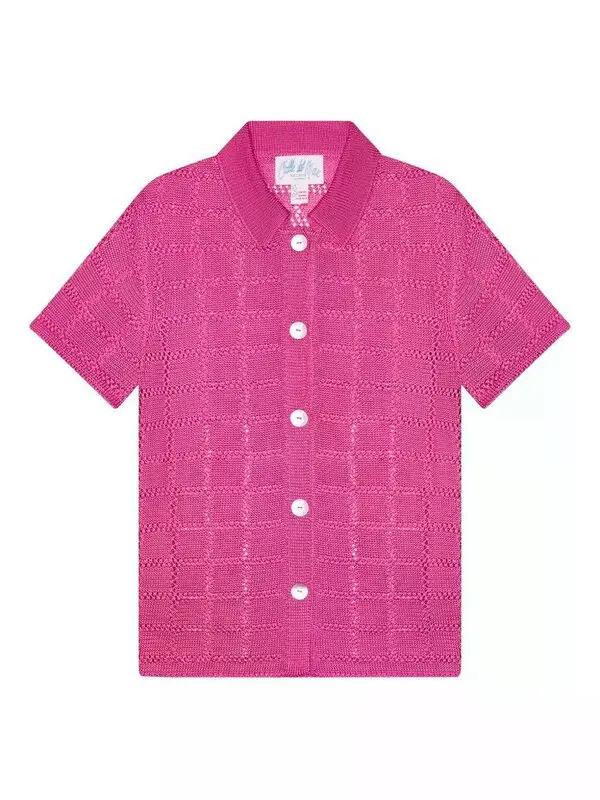 Calle Del Mar Grid-pattern Crochet Knit Shirt - Pink