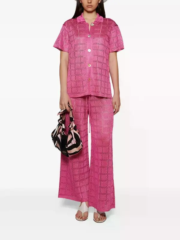 Calle Del Mar Grid-pattern Crochet Knit Shirt - Pink