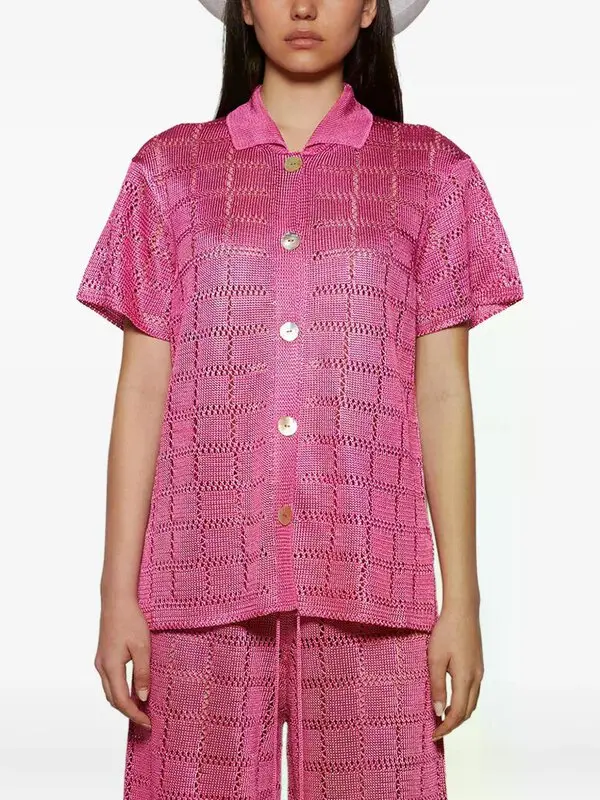 Calle Del Mar Grid-pattern Crochet Knit Shirt - Pink
