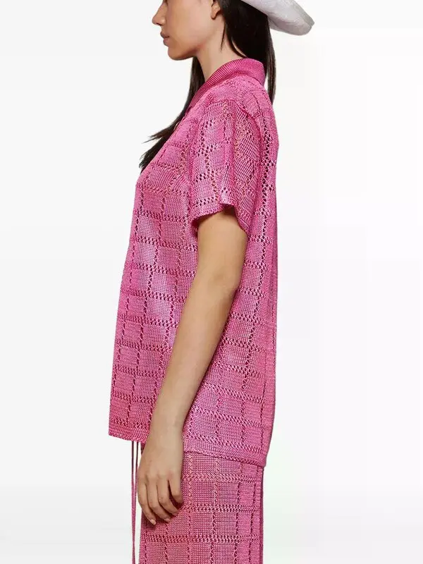 Calle Del Mar Grid-pattern Crochet Knit Shirt - Pink