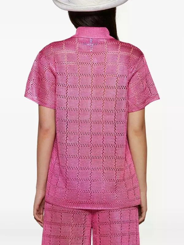 Calle Del Mar Grid-pattern Crochet Knit Shirt - Pink
