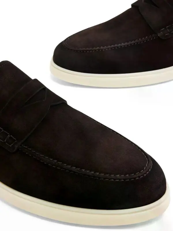 Magnanni Tonal-stitching Leather Loafers - Brown